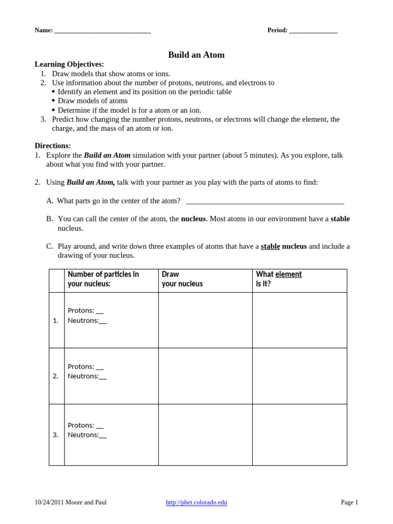 Build An Atom: Learning Objectives | PDF | Atoms | Proton