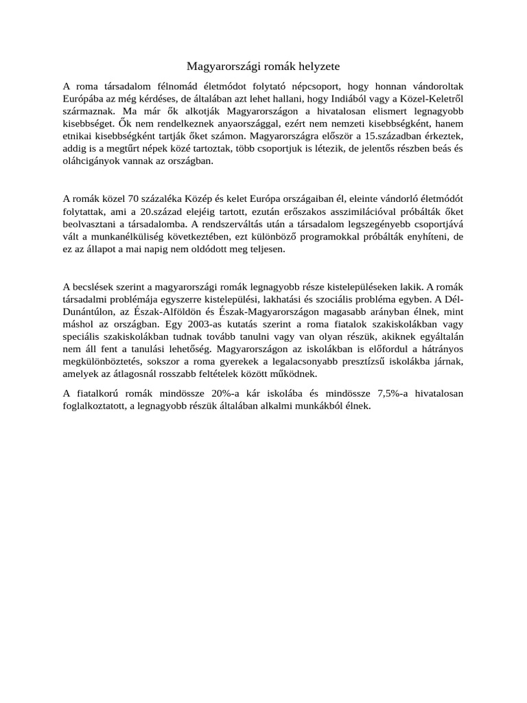 Magyarországi Romák Helyzete | PDF