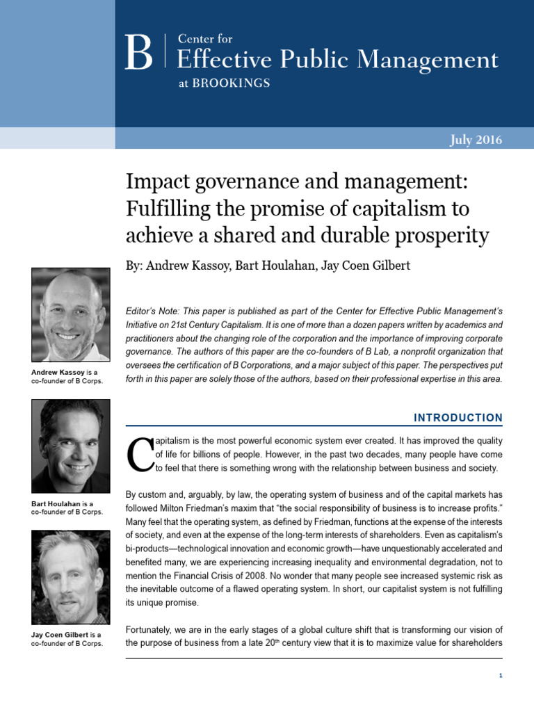 Kassoy, Houlahan & Gilbert (2016) Impact Governance and Management. | PDF | Investing | Private ...