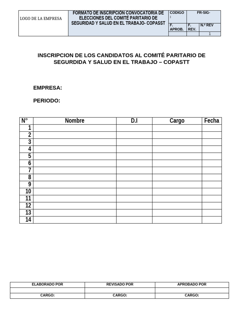 Inscripción de Candidatos COPASST | PDF