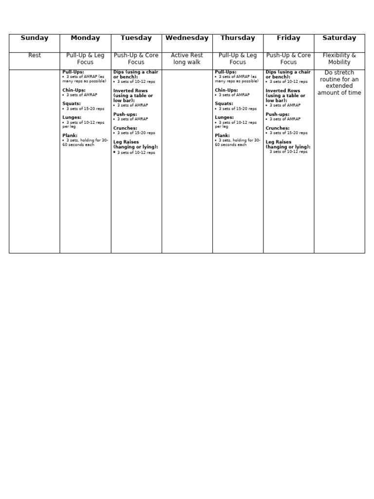 Weekly Calisthenics Workout Plan | PDF