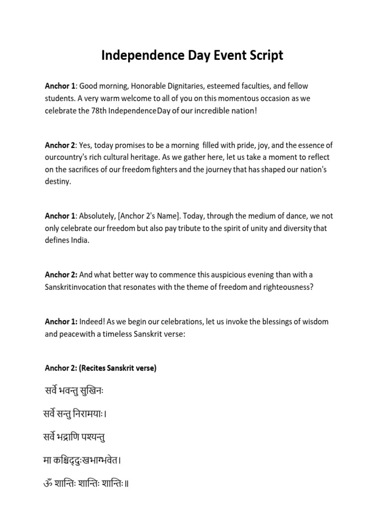 Independence Day Event Script | PDF | Dances