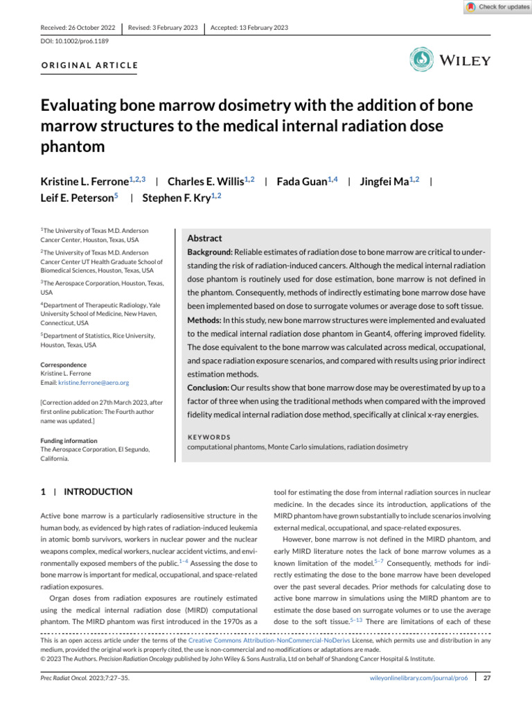 Precision Radiation Oncology - 2023 - Ferrone - Evaluating Bone Marrow ...