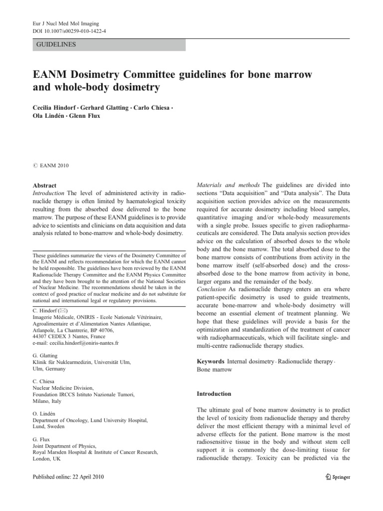 EJNMMI Bone Marrow Dosimetry 06 2010 | PDF | Nuclear Medicine | Bone