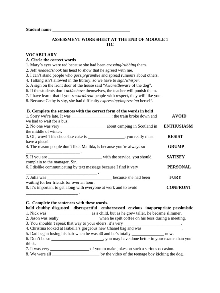 Assessment Worksheet Module 1 | PDF | Career & Growth | Self-Improvement