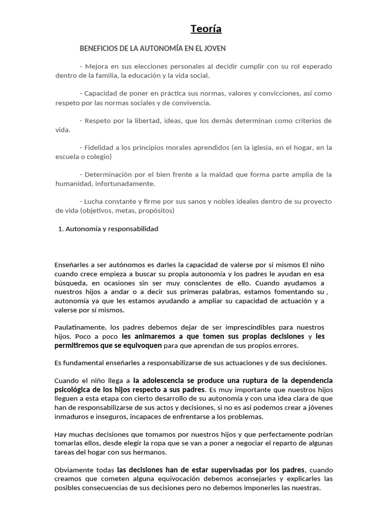 Teoría Sobre La Autonomia | PDF | Autonomía | Adultos