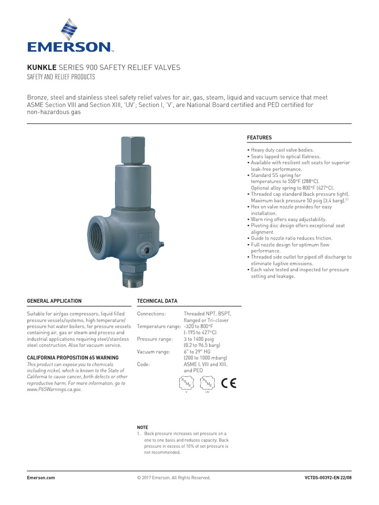 Kunkle Series 900 Relief Valves Guide | PDF | Ethanol | Valve