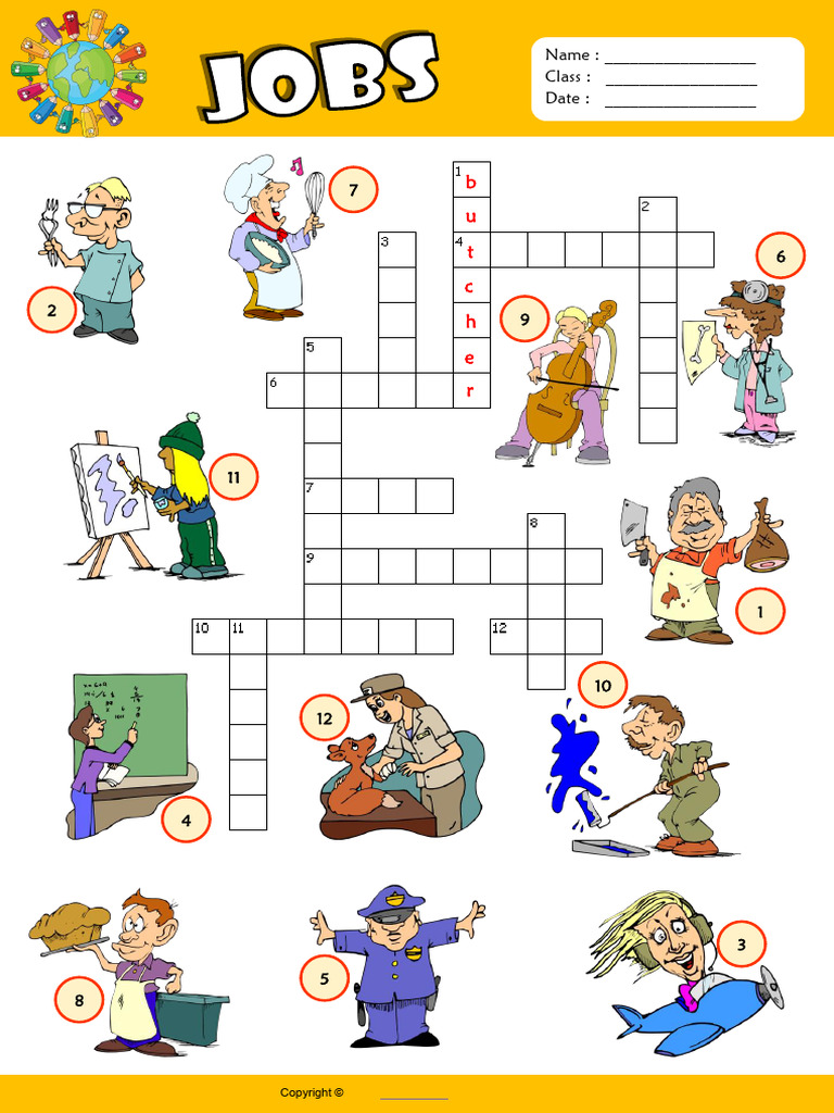 Jobs Esl Vocabulary Crossword Puzzle Worksheet For Kids | PDF