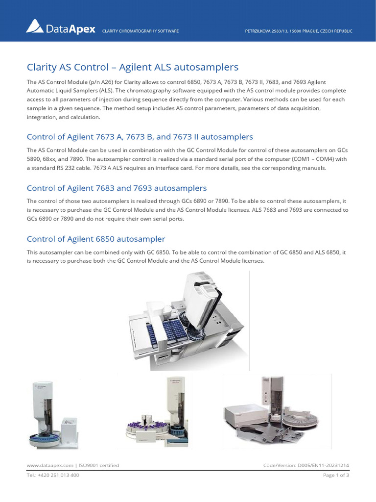 Control of Agilent 7693 Autosampler | PDF | Gas Chromatography | Computing