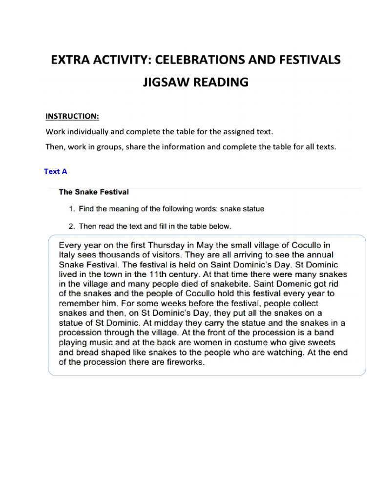 Sample Texts For Jigsaw Reading | PDF