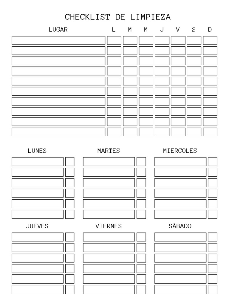 Checklist Limpieza | PDF