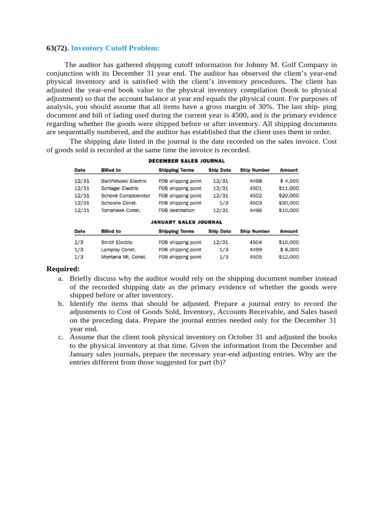 Inventory Cutoff Testing for Auditors | PDF | Finance & Money ...