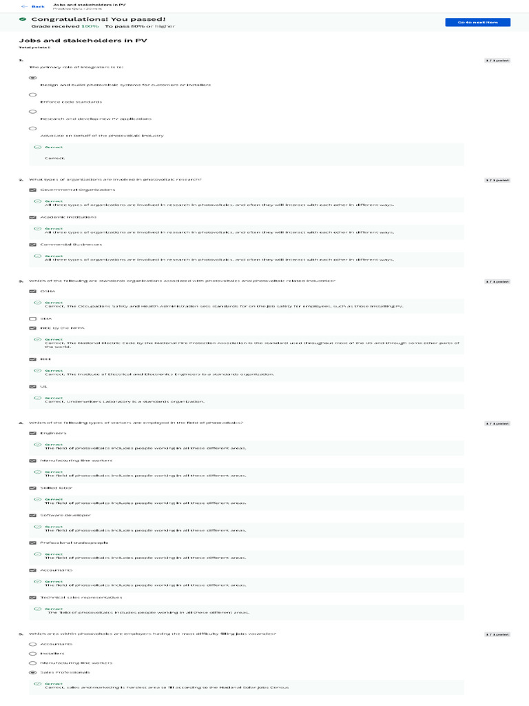 Jobs and Stakeholders in PV Quize | PDF