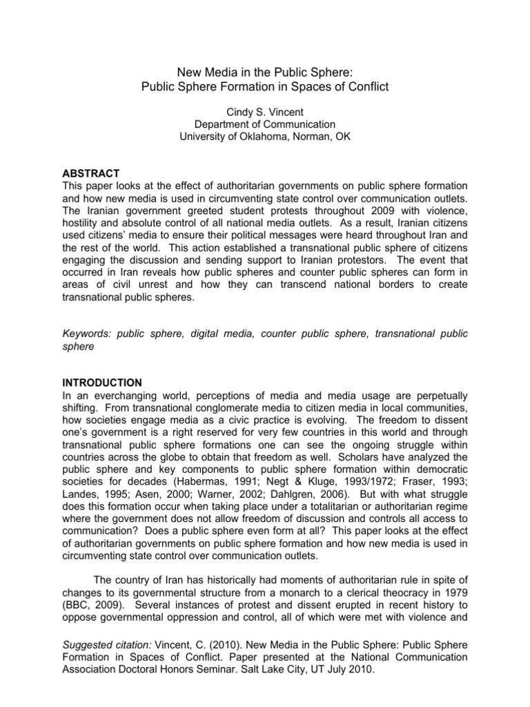 New - Media - in - The - Public - Sphere - Public - Sphere Formatio in SPace of Conflict - Cindy ...