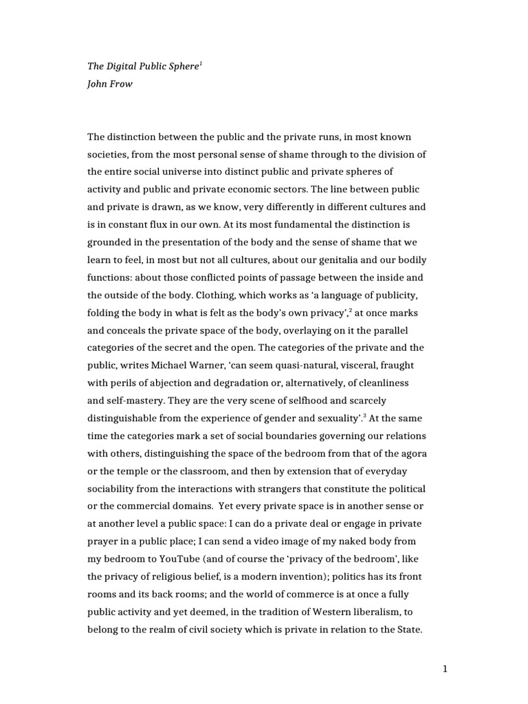 The Digital Public Sphere - John Frow | PDF | Blog | Public Sphere