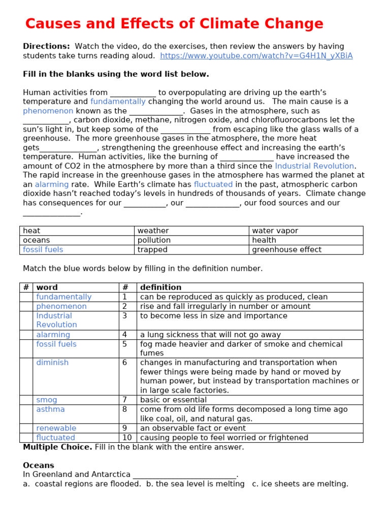 Climate Change Worksheet Activities | PDF | Climate Change | Greenhouse ...