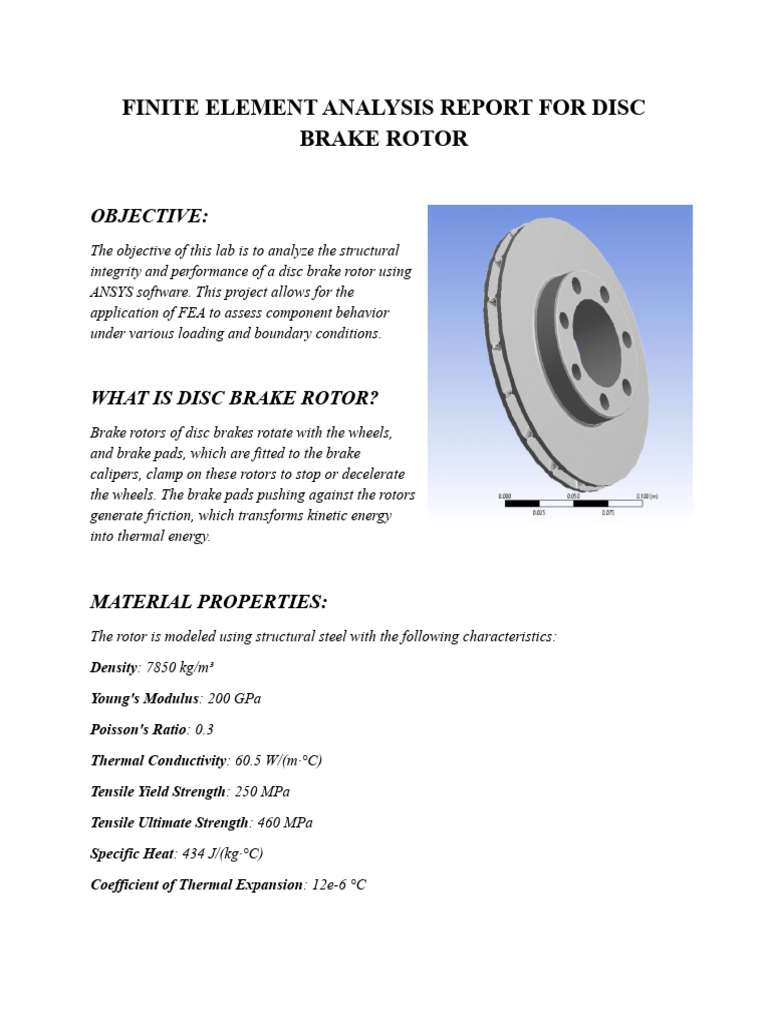 FEA Report: Disc Brake Rotor Analysis | PDF | Brake | Strength Of Materials