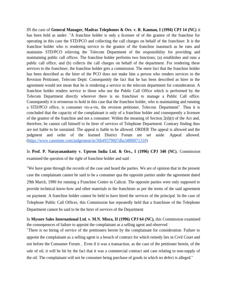 Case Laws PDF Franchising Justice