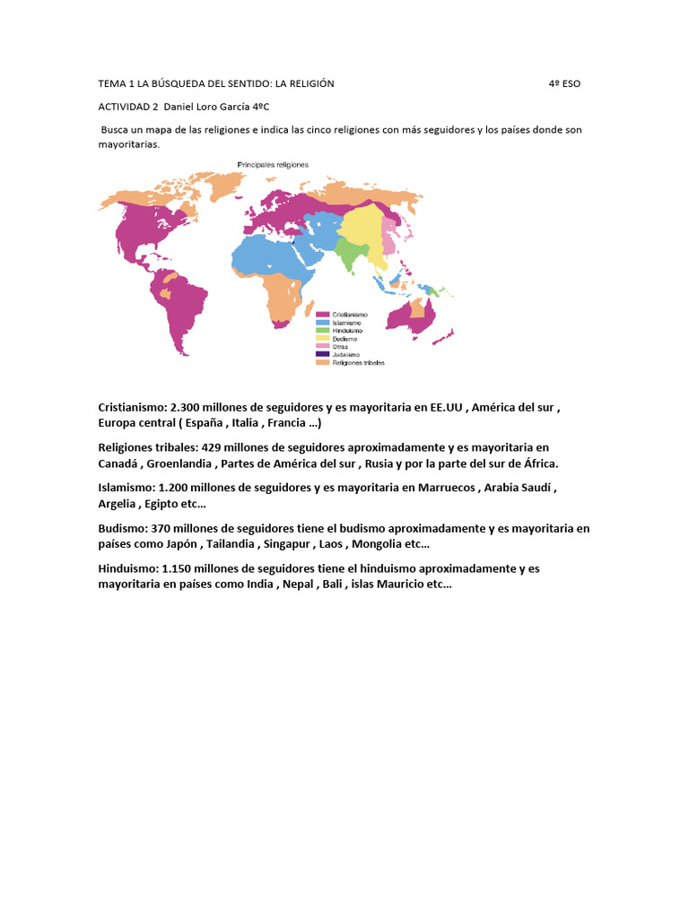 TEMA 1 Mapa de Las Religiones 4º ESO-1 | PDF