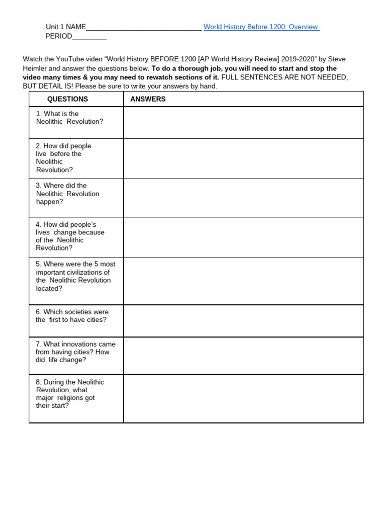 World History Before 1200 Overview Notes | PDF | Han Chinese | Asia