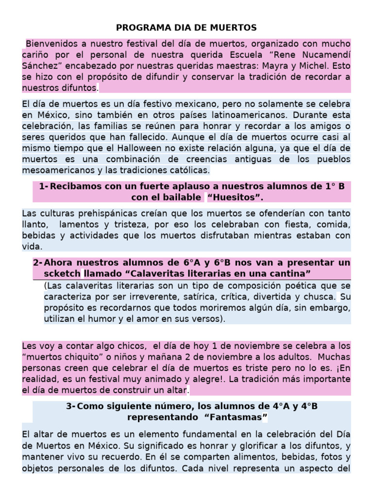 Programa Dia de Muertos | PDF | Religión y espiritualidad | Poesía