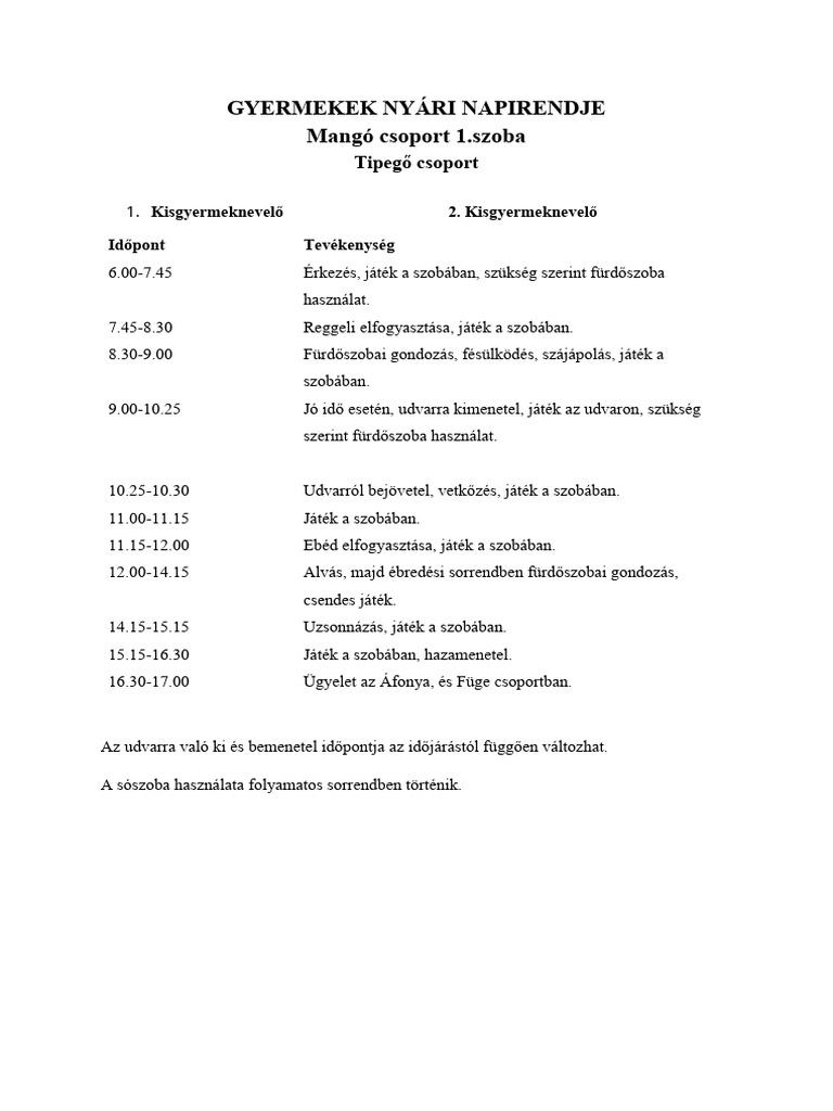Napirend Csecsem - Tipegő | PDF
