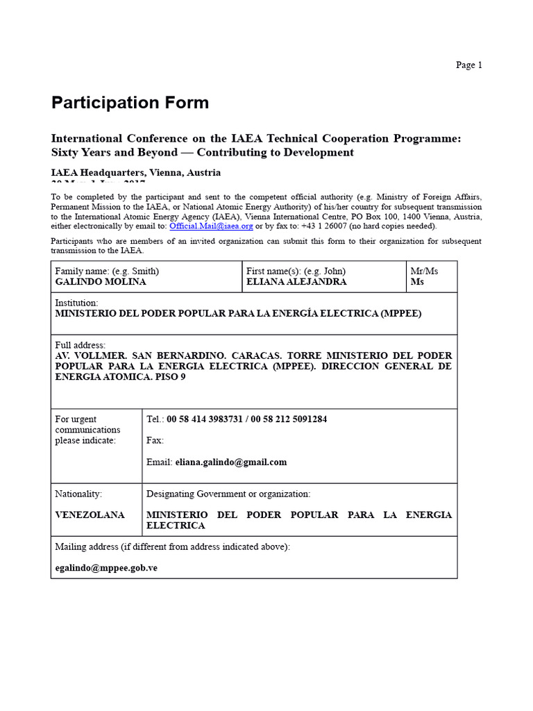 IAEA Conference Participation Form | PDF | Travel | Technology ...