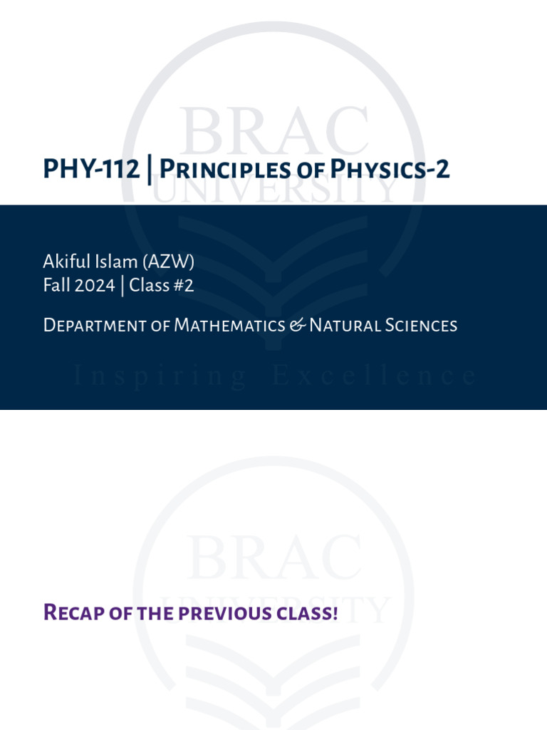 AZW PHY 112 Fall 24 Class 2 | PDF | Electric Field | Theoretical Physics