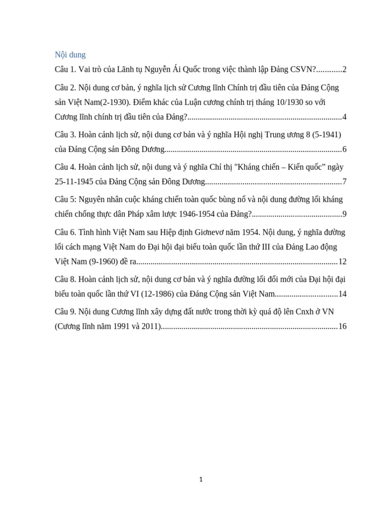 De Cuong On Tap LSDCSVN - DHBK | PDF