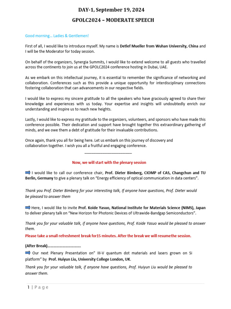 DAY-1 - GPOLC2024 - Moderate Speech | PDF | Photonics | Atomic