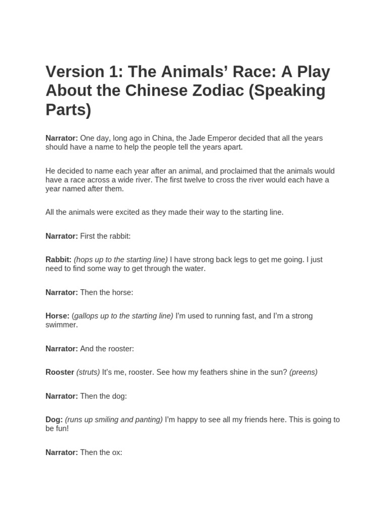 The Animals' Race: Zodiac Play Script | PDF | Chinese Zodiac