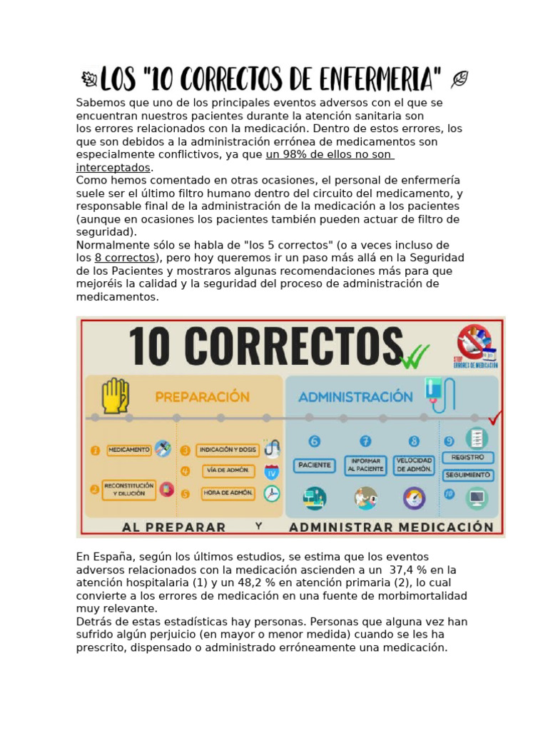 10 Correctos en Enfermería para Medicación | PDF | Medicamentos con ...
