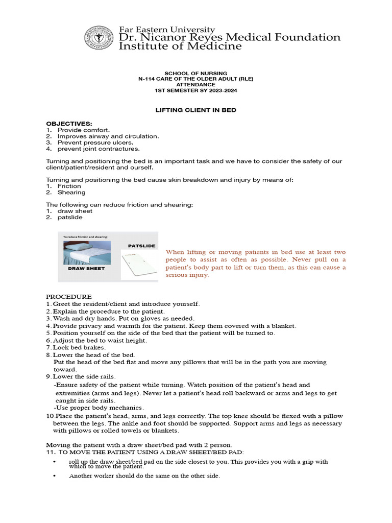 Lifting Client in Bed | PDF | Bed