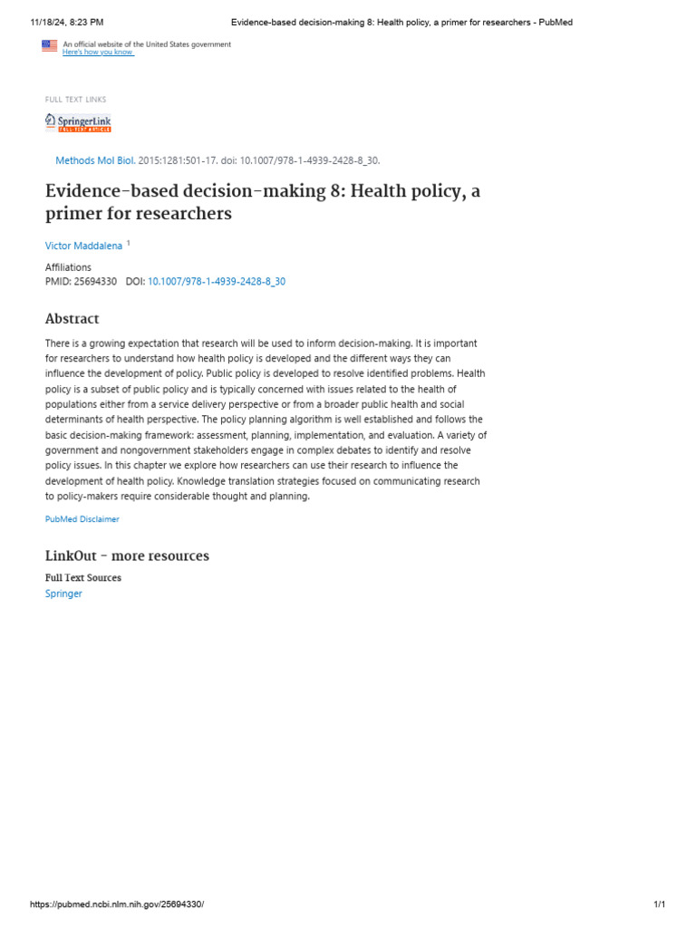 Evidence-Based Health Policy Primer | PDF | Self-Improvement | Science ...