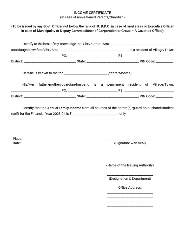 Proforma For Income Certificate 18apr2024 | PDF | Finance & Money ...