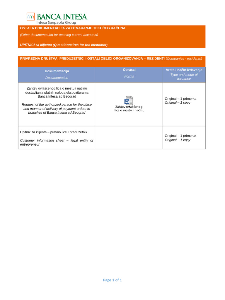 23 Ostala Neophodna Dokumentacija Za Otvaranje Racuna Upitnici Za ...
