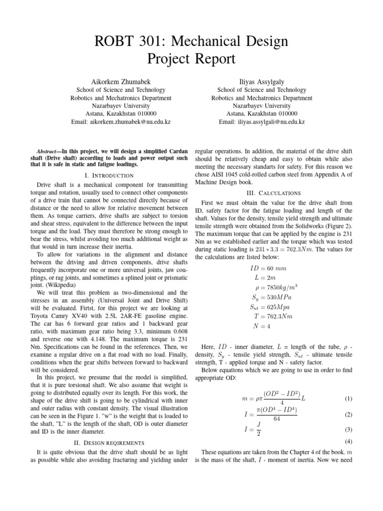 Mechanical Design Project | PDF | Strength Of Materials | Stress ...