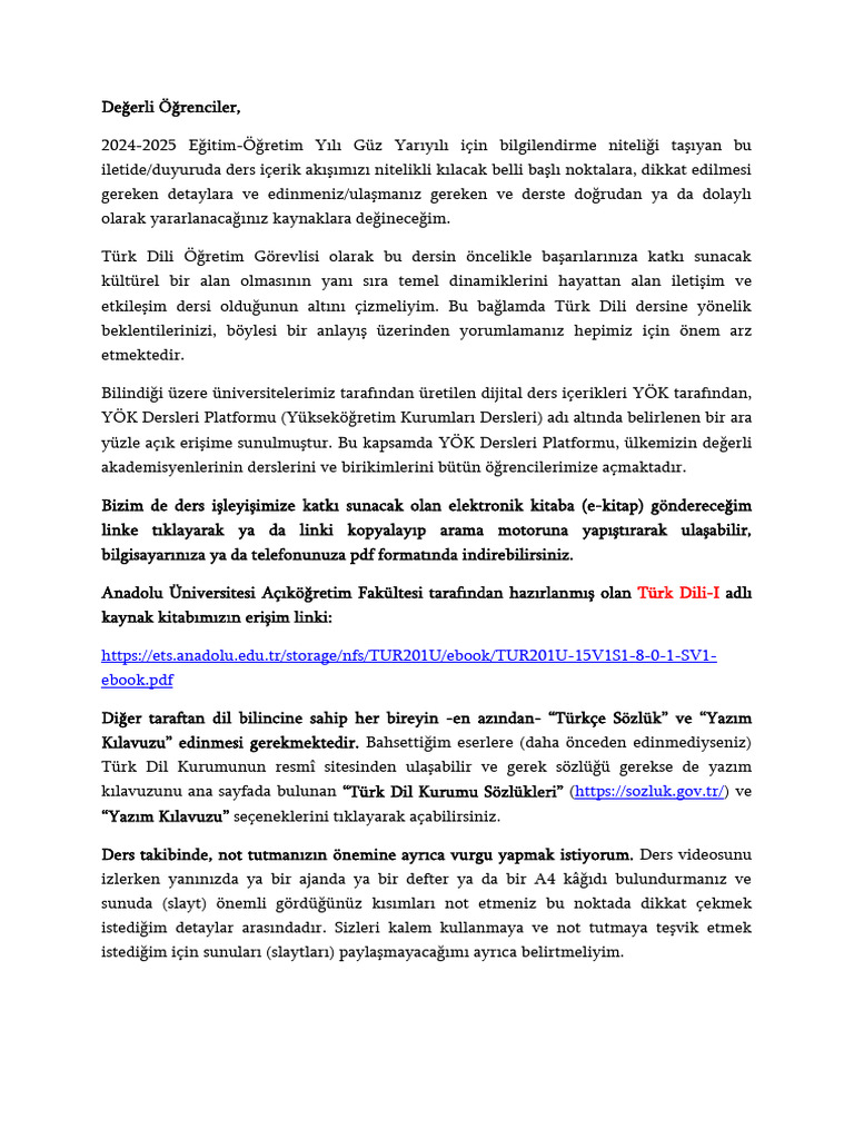 Turk Dili-I Kaynak Kitap Bilgilendirmesi | PDF