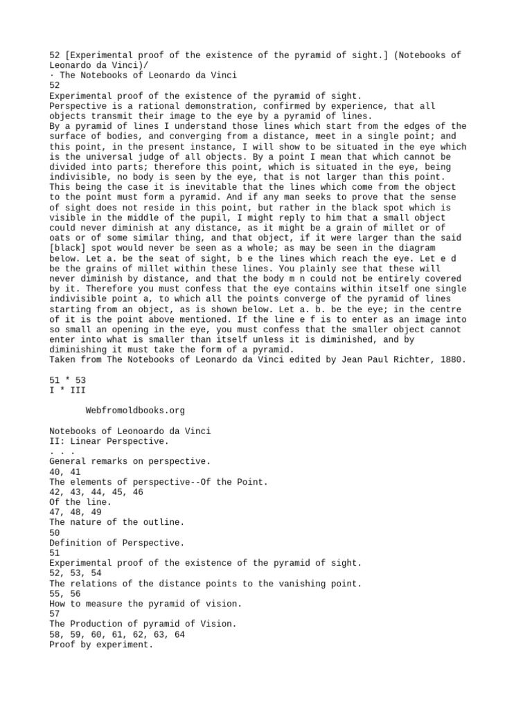 52 (Experimental Proof of The Existence of The Pyramid of Sight - ) (Notebooks of Leonardo Da ...