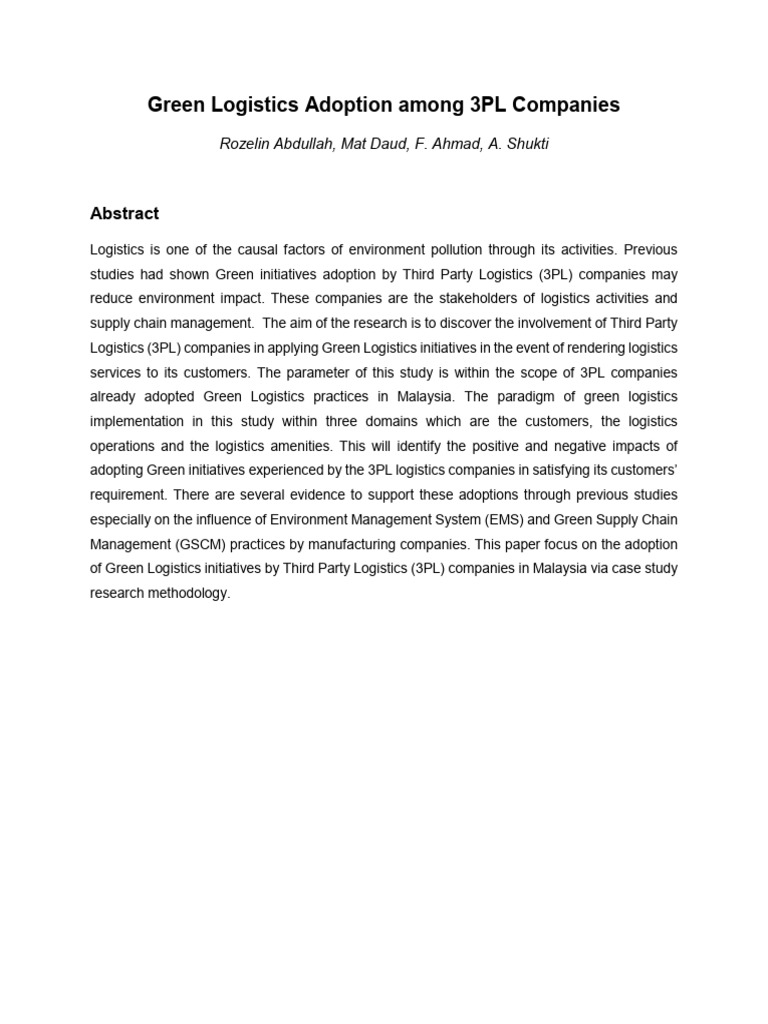 Green Logistics Adoption Among 3PL Compa | PDF