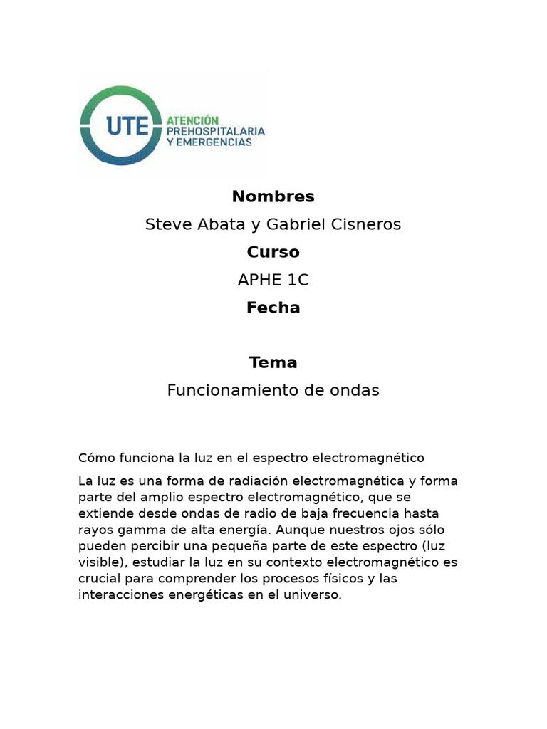 Funcionamiento de la luz y espectro electromagnético | PDF | Espectro ...