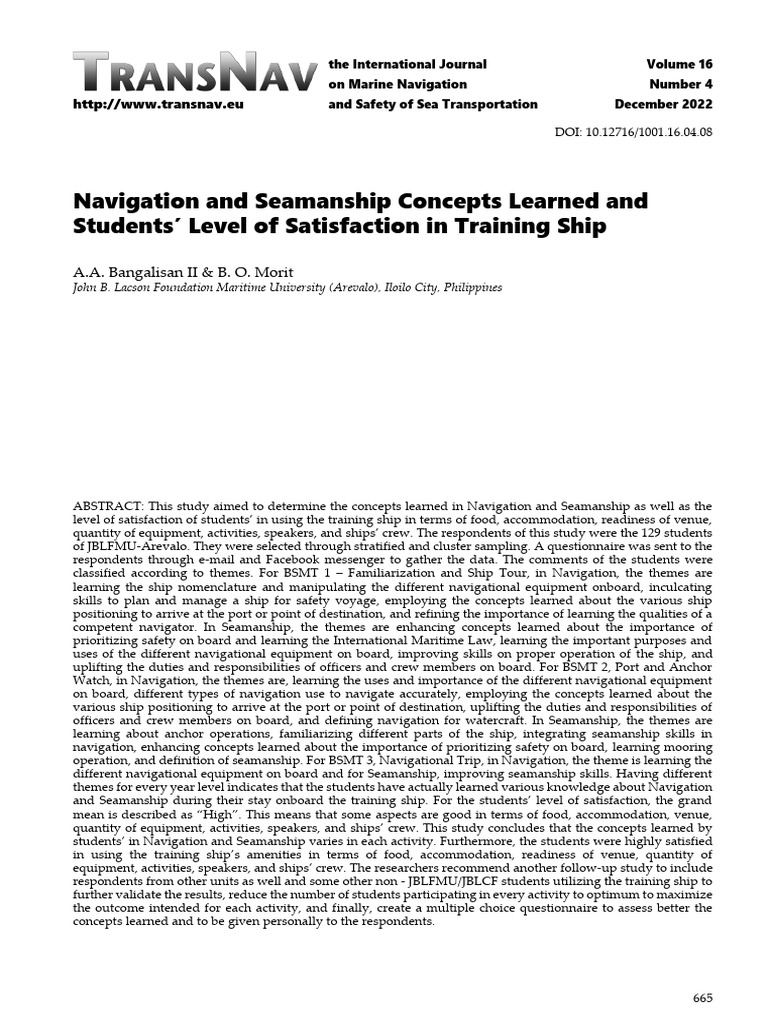 Navigation and Seamanship Concepts Learned and Students' Level of ...