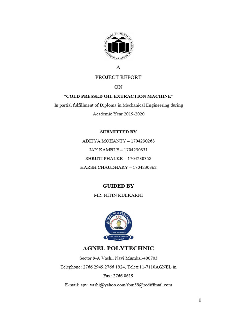 Sample Synopsis CPP | PDF | Cooking Oil | Pump