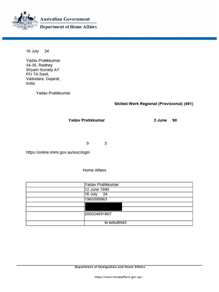 IMMI Acknowledgement of Application Received | PDF