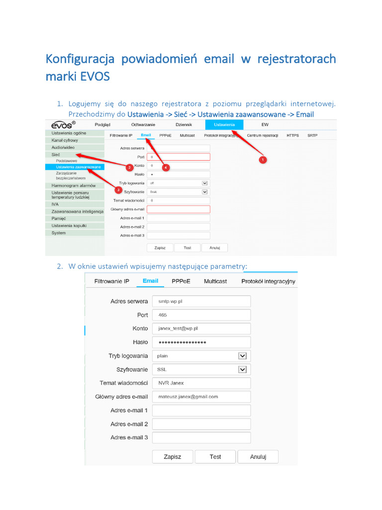 13 - Konfiguracja Powiadomien Email W Rejestratorach Marki EVOS | PDF