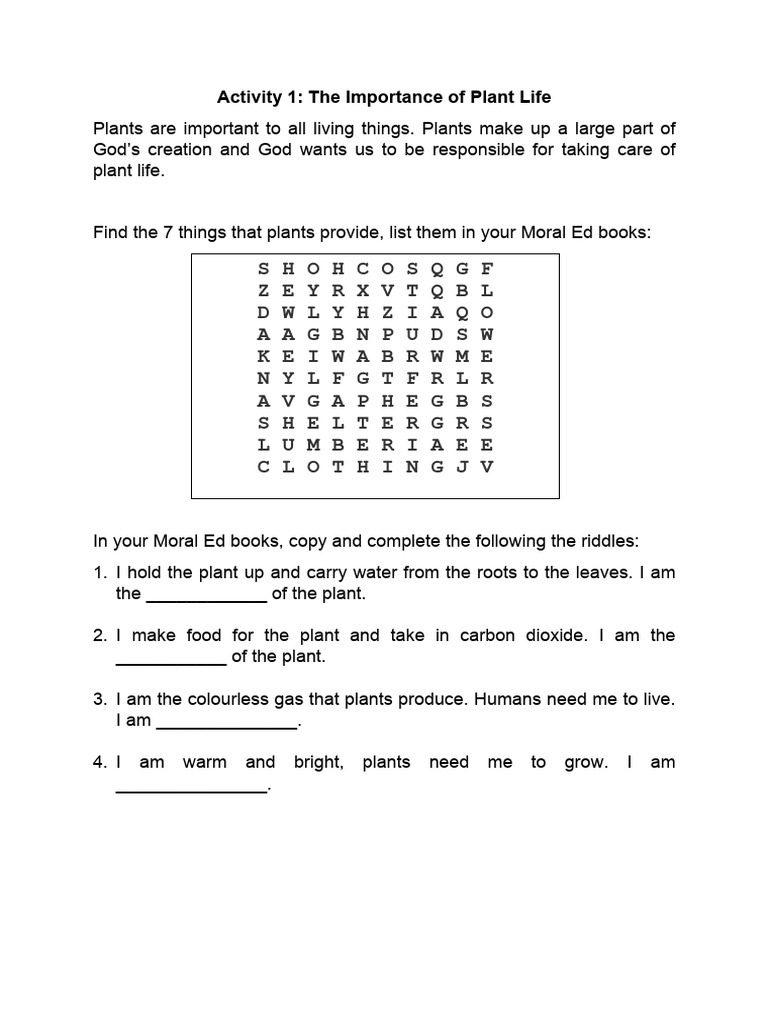 Importance of Plants and Choices Activities | PDF | Self-Improvement