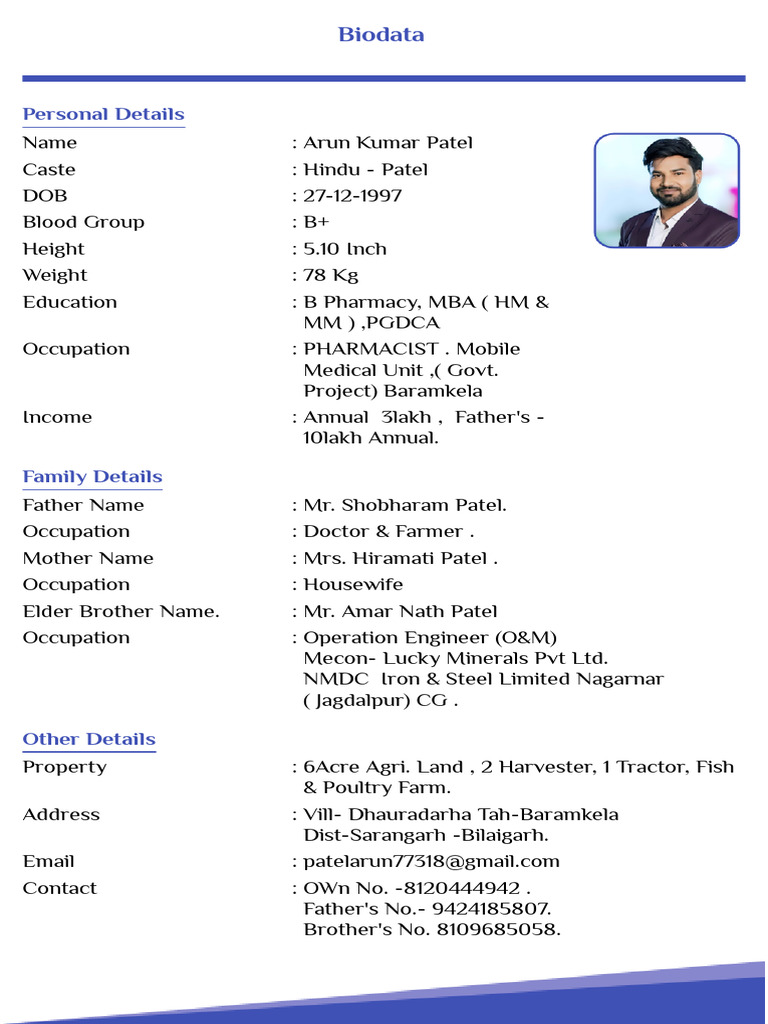 Arun - Patel Biodata. | PDF