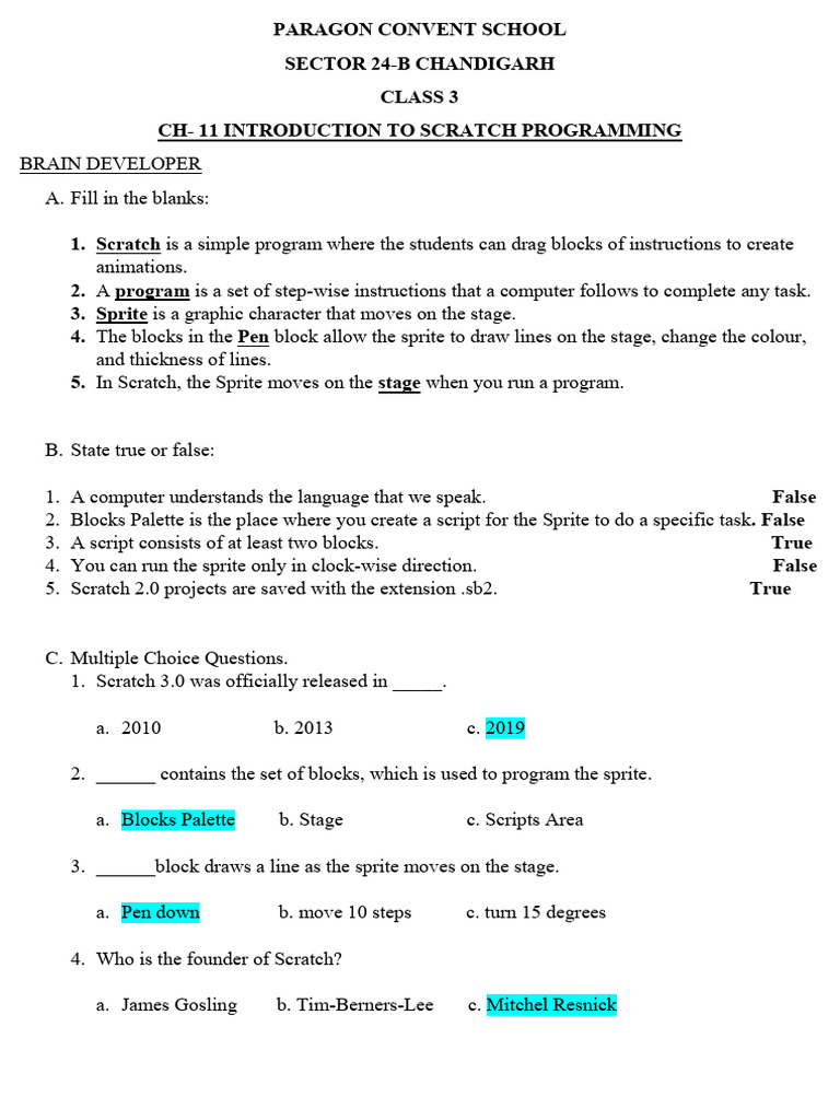 Class 3 CH 11 Introduction To Scratch Programing | PDF | Art | Computers