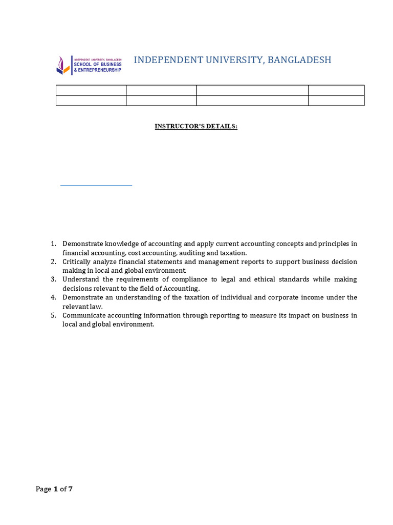 ACN 201 Course Outline Spring 2023 | PDF | Accounting | Business