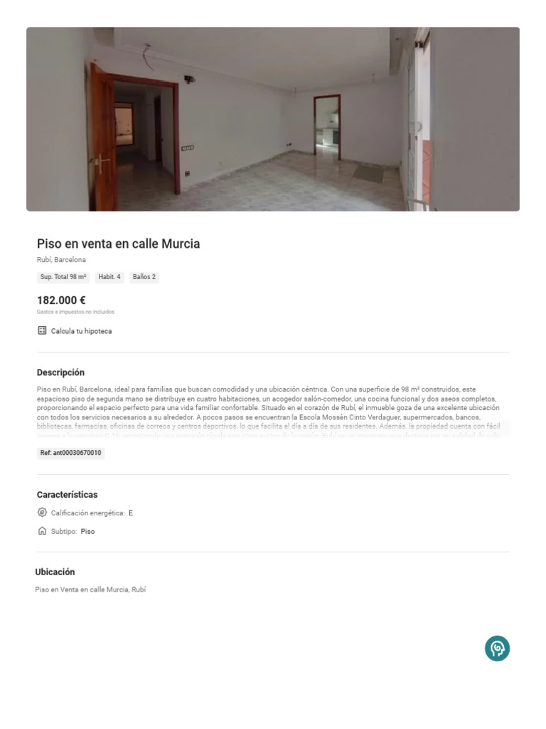 Vivienda en Venta en Calle Murcia 08191, Barcelona, Rubí | PDF